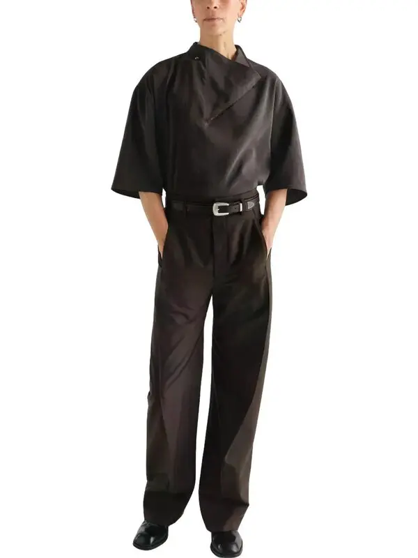 LEMAIRE Soft Collar Top In Dry Silk - Brown