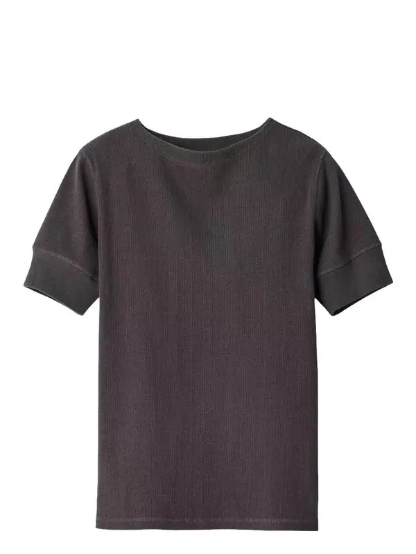 LEMAIRE Boat-neck T-shirt In Linen And Cotton Ribbed Jersey - Grey