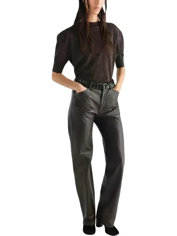 LEMAIRE Short-sleeve Sweater In Fine Merino Wool - Brown