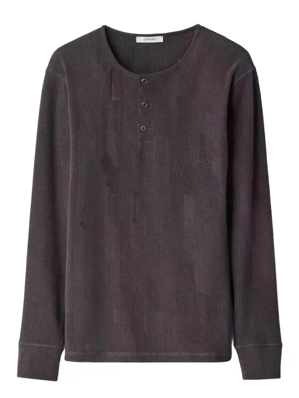 LEMAIRE Long-sleeve Henley T-shirt In Linen And Cotton Ribbed Jersey - Grey