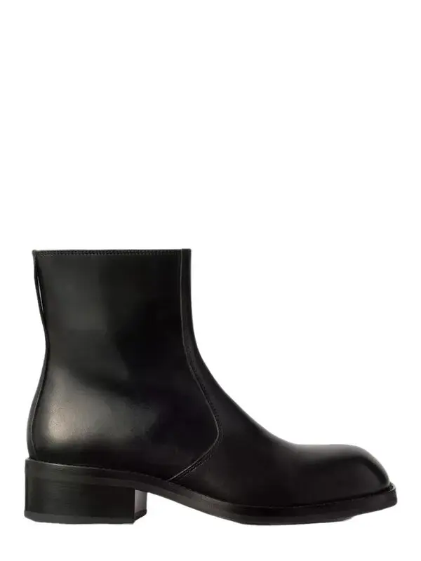 LEMAIRE Zipped Ankle Boots In Shiny Leather - Black