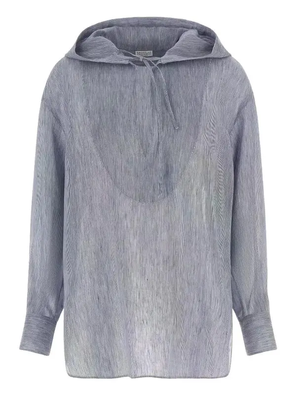 Brunello Cucinelli Micro-striped Hooded Shirt - Blue