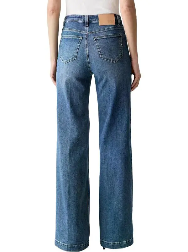VICOLO Button-embellished Wide-leg Jeans - Blue