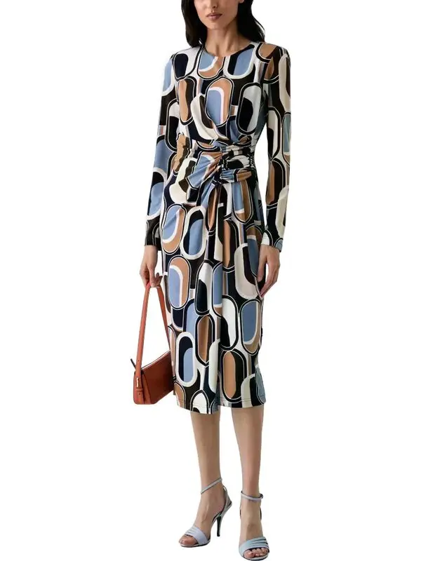 Joseph Ribkoff Geometric Print Ruched Midi Dress - Blue