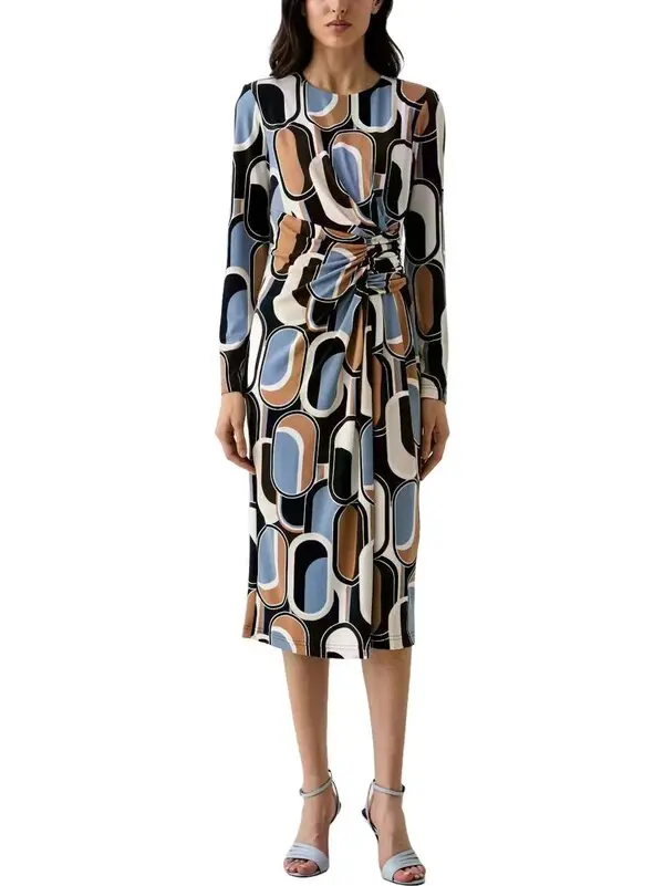 Joseph Ribkoff Geometric-print Ruched Midi Dress - Neutrals