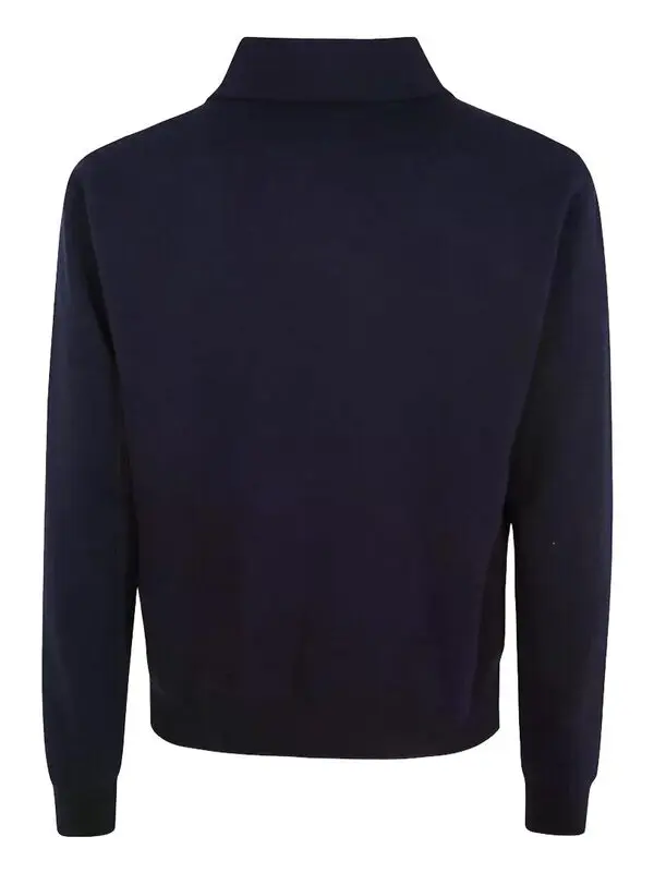 JIL SANDER Monogram-embroidered Polo-collar Sweatshirt - Blue