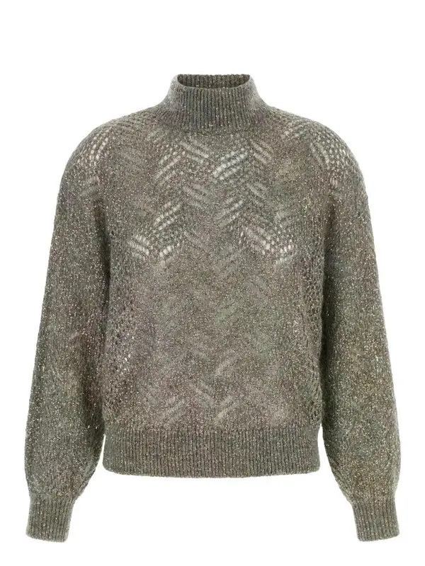 Brunello Cucinelli Dazzling Abstract Leaf Sequin-embellished Sweater - Grey