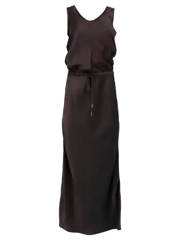 Brunello Cucinelli Satin Drawstring Maxi Dress - Brown