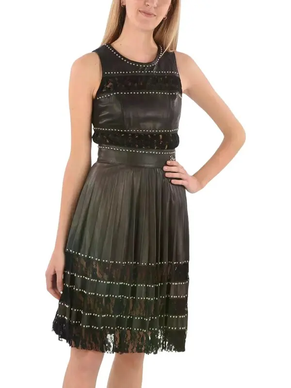 Philipp Plein Studded Lace-panel Midi Dress - Black