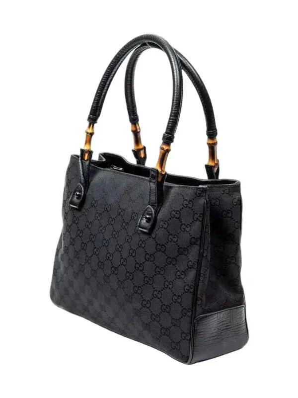 Gucci Bamboo Gg Canvas Tote Bag - Black
