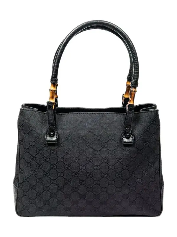 Gucci Bamboo Gg Canvas Tote Bag - Black