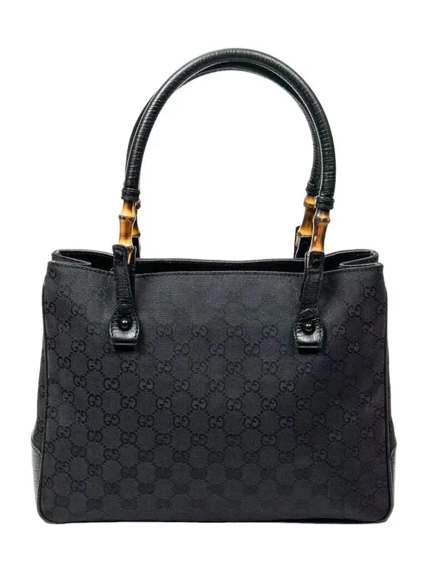 Gucci Bamboo Gg Canvas Tote Bag - Black