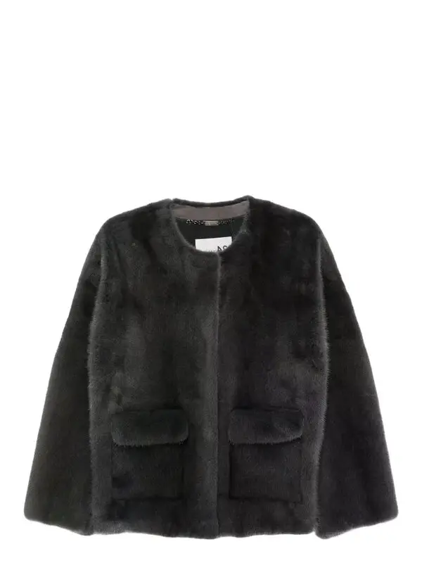 MANZONI 24 Collarless Flap-pocket Fur Jacket - Grey