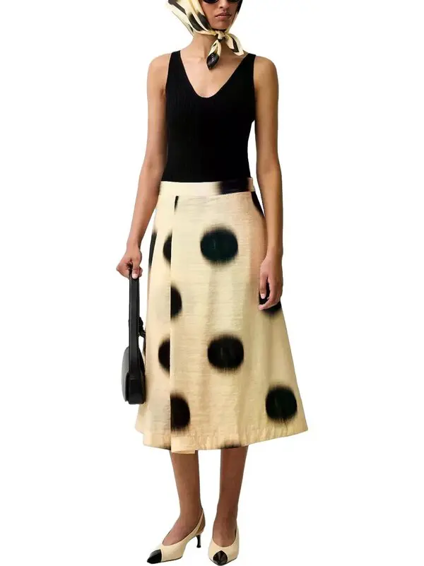 Stine Goya Polka-dot Pleated Midi Skirt - Yellow