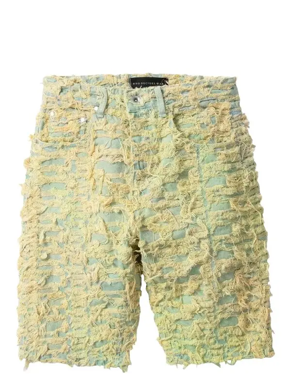 WHO DECIDES WAR Distressed Denim Shorts - Blue