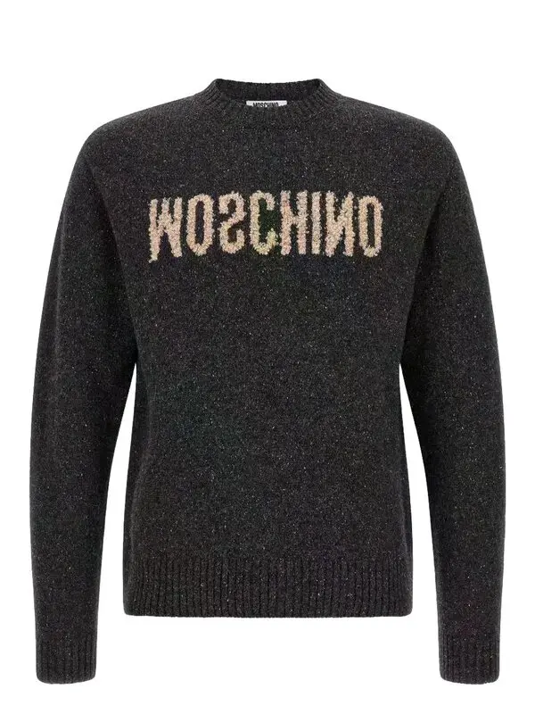 Moschino Mirrored Logo Bouclé-embroidered Sweater - Grey