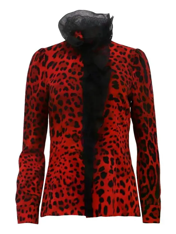 Dolce & Gabbana Leopard-print Ruffled Blouse - Red