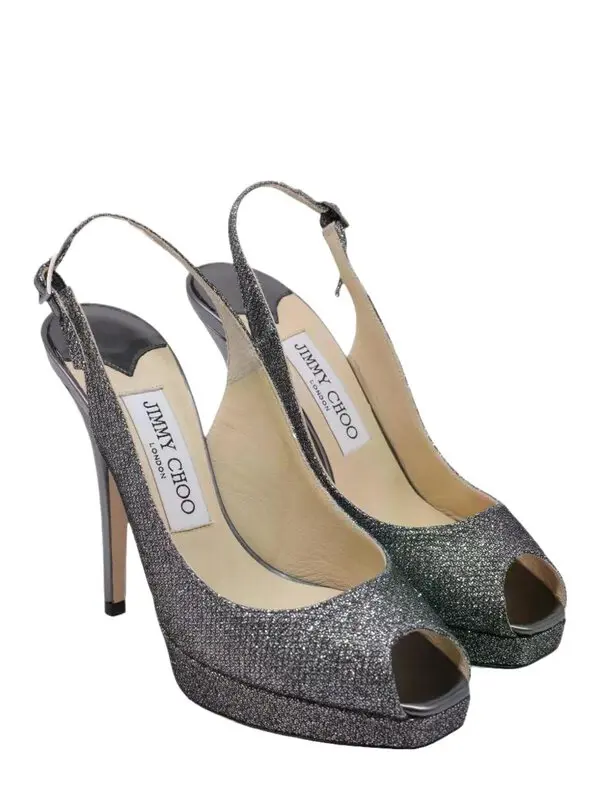 JIMMY CHOO Glitter Peep-toe Pumps - Grey