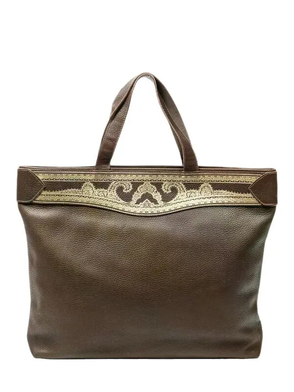 Fendi Embroidered Leather Tote Bag - Brown