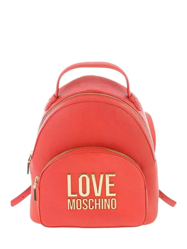 Moschino Logo-plaque Pebbled-effect Backpack - Red