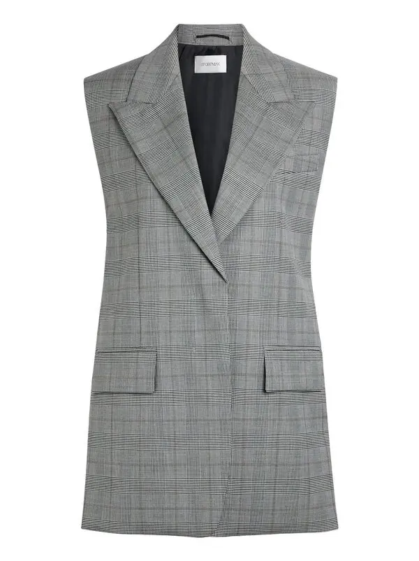 Sportmax Plaid Wool Sleeveless Blazer - Grey