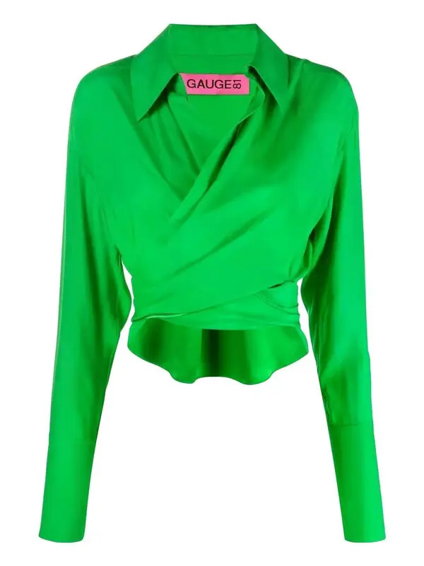 Gauge81 High-low Hem Wrap Shirt - Green
