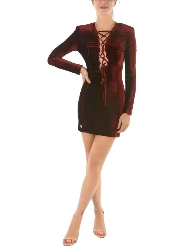 Philipp Plein Lace-up Rhinestone-embellished Mini Dress - Red