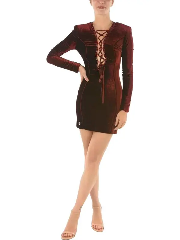 Philipp Plein Lace-up Rhinestone-embellished Mini Dress - Red