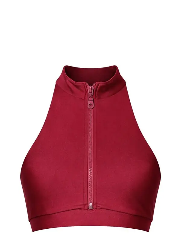 BELLETAGE SWIMWEAR Trail Ride Zip Mock Neck Top - Red