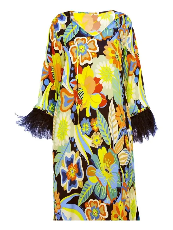 TIGER AND THE MONKEY Dayna Kaftan Dress With Removable Feathers - Blue