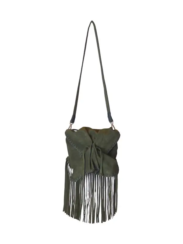 Carlos Falchi Fringe Butterfly Suede Bag Olive - Moss Green