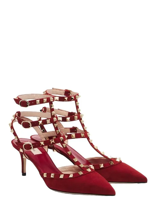 Valentino Garavani Rockstud Suede Pumps - Red