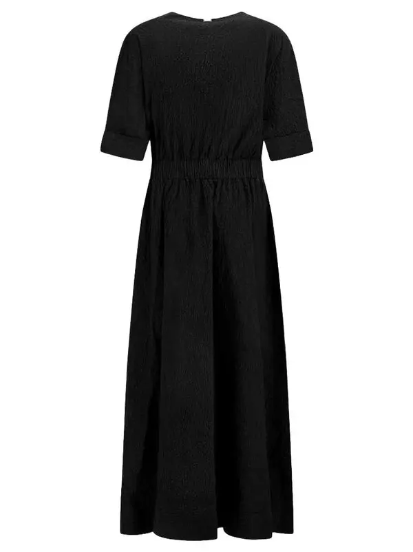 Herno Belted Seersucker-texture Midi Dress - Black