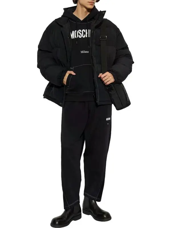 Moschino Logo-print Contrast-stitch Hoodie - Black
