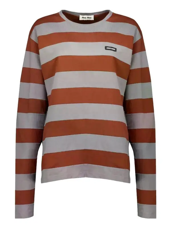 Miu Miu Striped Cotton T-shirt - Brown