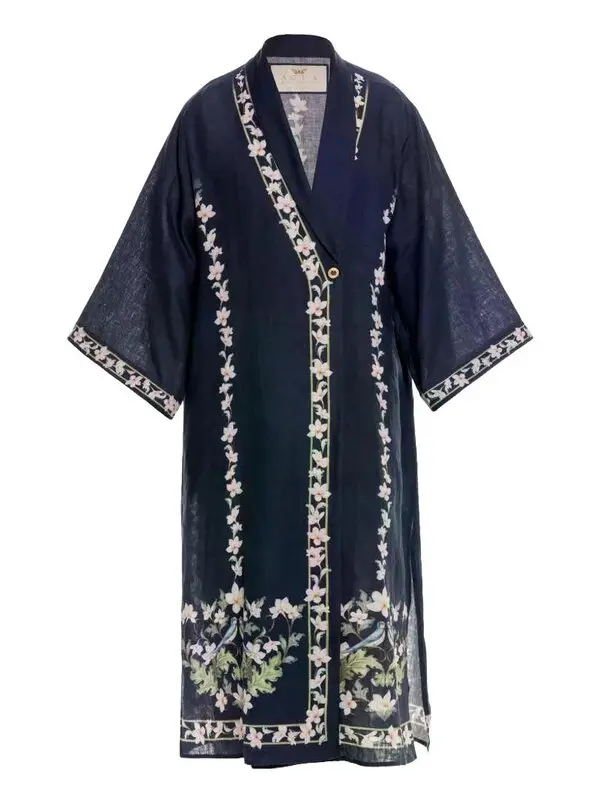 Agua Bendita Quimera Anhelo Floral-print Linen Midi Kaftan - Blue