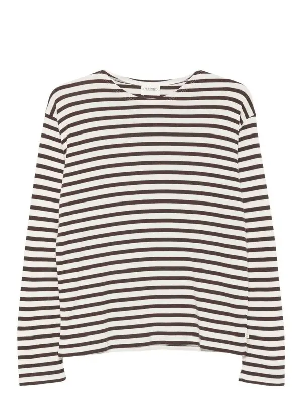 Closed Striped Cotton Blend T-shirt - Brown