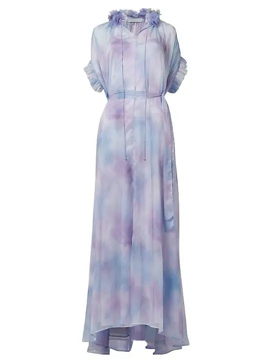 LEEM Tie-neck Abstract-pattern Chiffon Maxi Dress - Multi-coloured