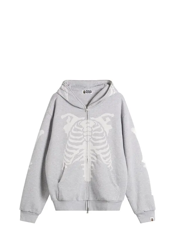 A BATHING APE Skeleton Shark Heavy Washed Zip Hoodie - Gray