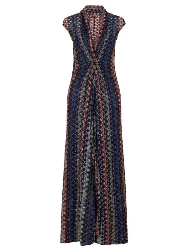 Missoni Gathered Striped Crochet-knit Maxi Dress - Multi