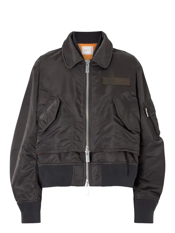 Sacai Cropped Padded Shell Bomber - Green