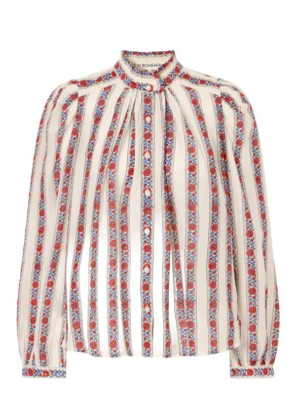 Alix Of Bohemia Annabel Roseband Striped Floral-print Cotton And Silk-blend Shirt - Neutrals