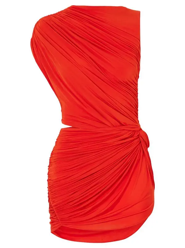 Alex Perry Asymmetric Gathered Cut-out Jersey Mini Dress - Red