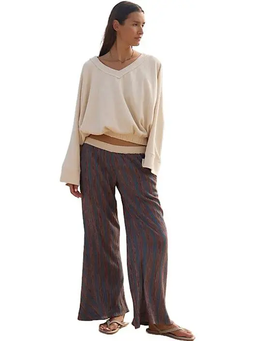Free People Striped Flare Trousers - Mocha Combo