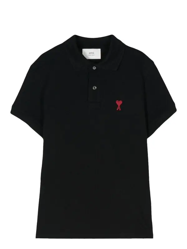AMI Paris De Coeur Cotton Polo Shirt - Black