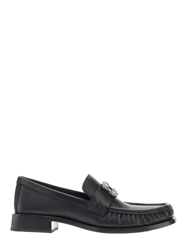 ROGER VIVIER Viv Moc Strass Leather Loafers - Black