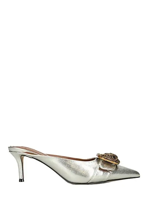 Kurt Geiger Mayfair Buckle-embellished Leather Heeled Mules - Silver