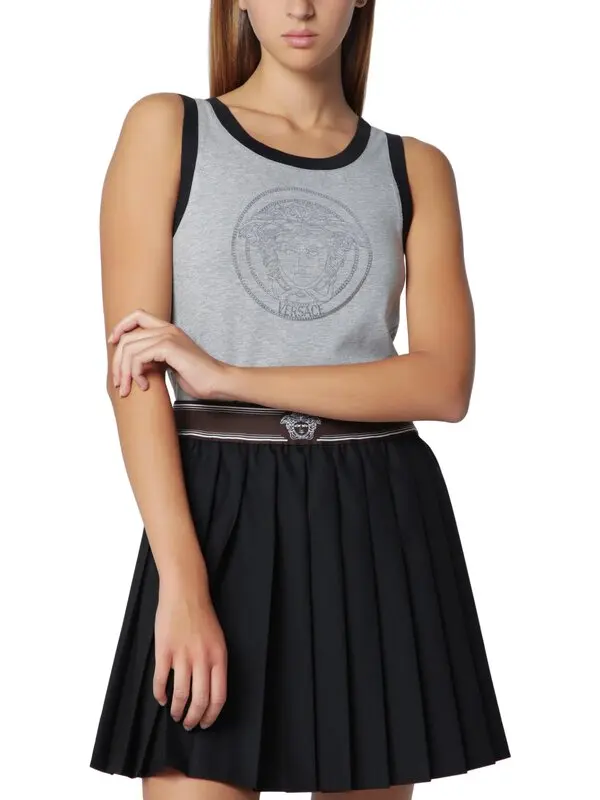 Versace Light Cotton Jersey T-shirt With Logo Print - Grey
