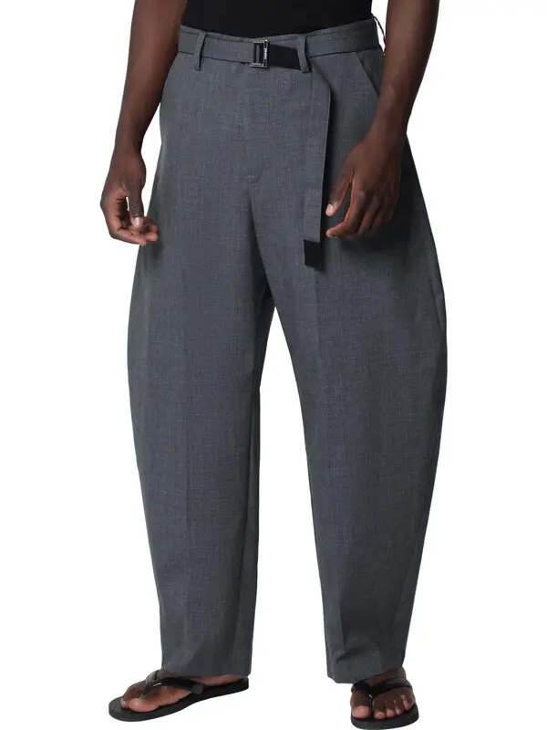 Sacai Wool Trousers With Integrated Belt - Grey