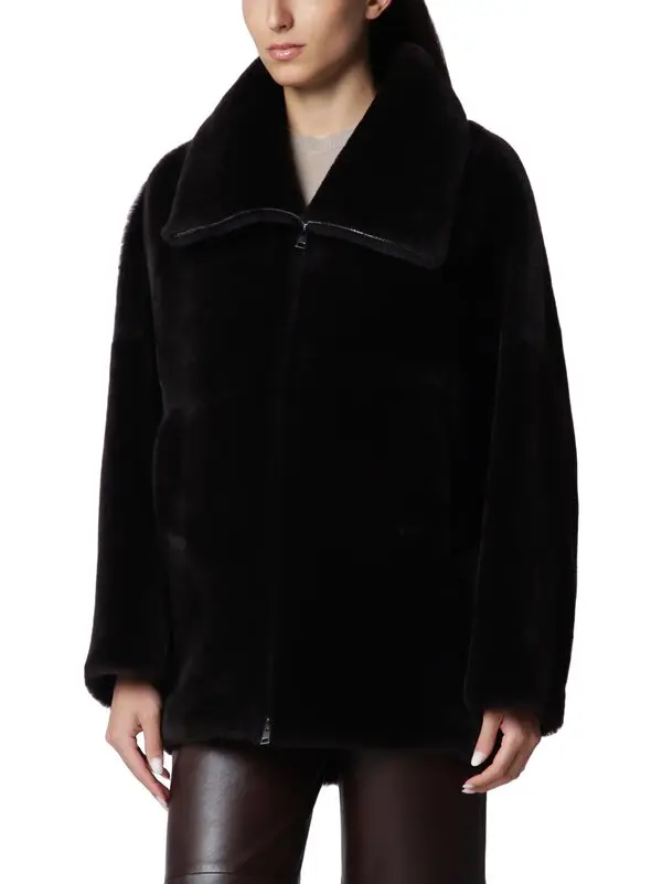BLANCHA Chocolate Zip-up Shearling Jacket - Brown